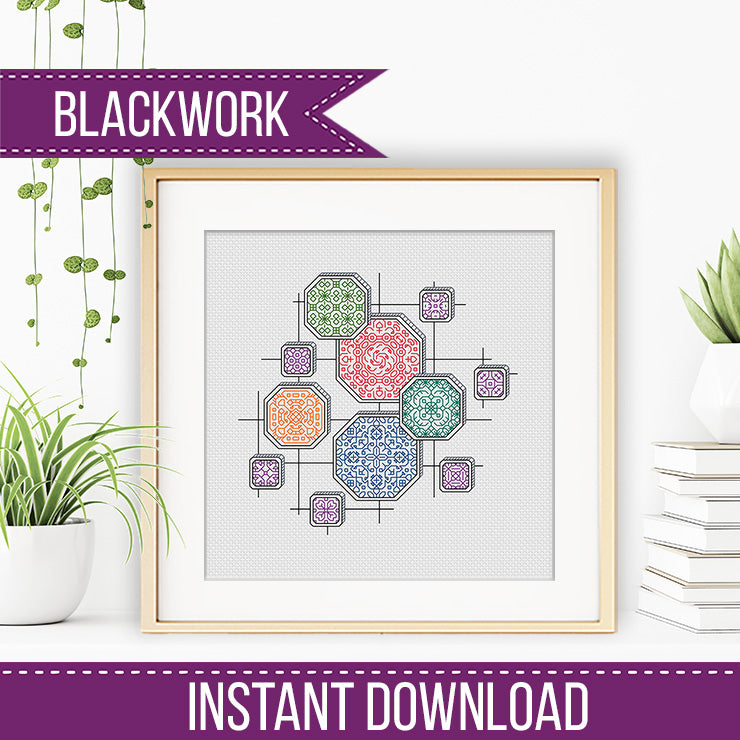 Abstract Octagons Blackwork; Blackwork Pattern - by Peppermint Purple