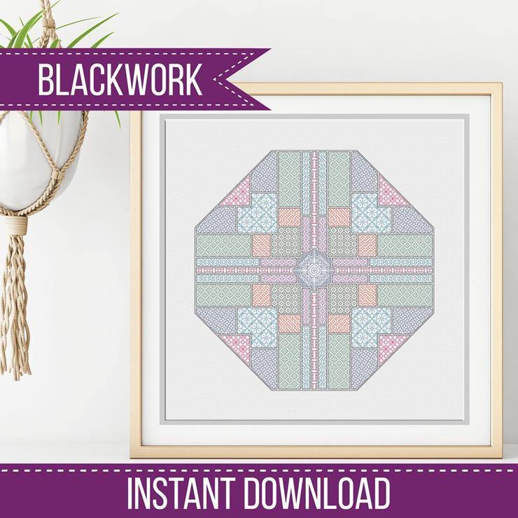 Blackwork Octagon Pattern; Blackwork Pattern - by Peppermint Purple