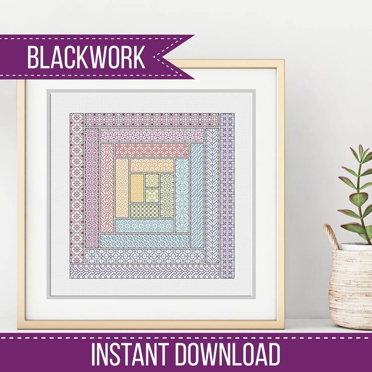 Log Cabin Blackwork; Blackwork Pattern - by Peppermint Purple