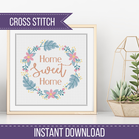 Home Sweet Home Chart Cross Stitch Pattern – Peppermint Purple