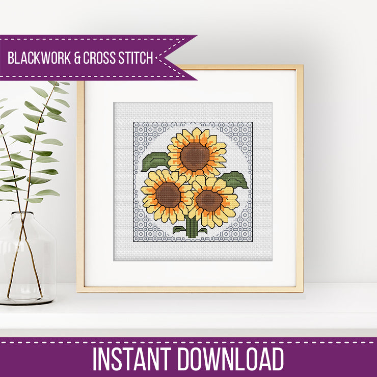 Centre Stage - Sunflower; Blackwork Pattern - by Peppermint Purple