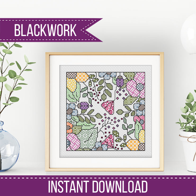 Centre Stage - Floral; Blackwork Pattern - by Peppermint Purple