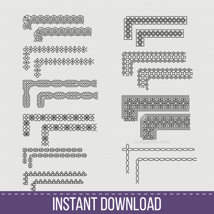 Blackwork Borders & Corners Set 1 – Peppermint Purple