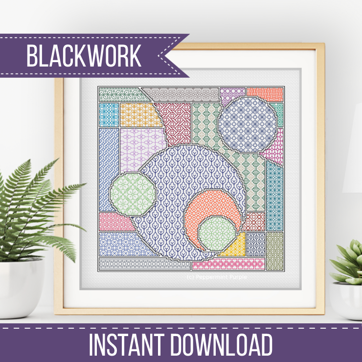 Blackwork Pattern - Abstract Geometric Blackwork – Peppermint Purple