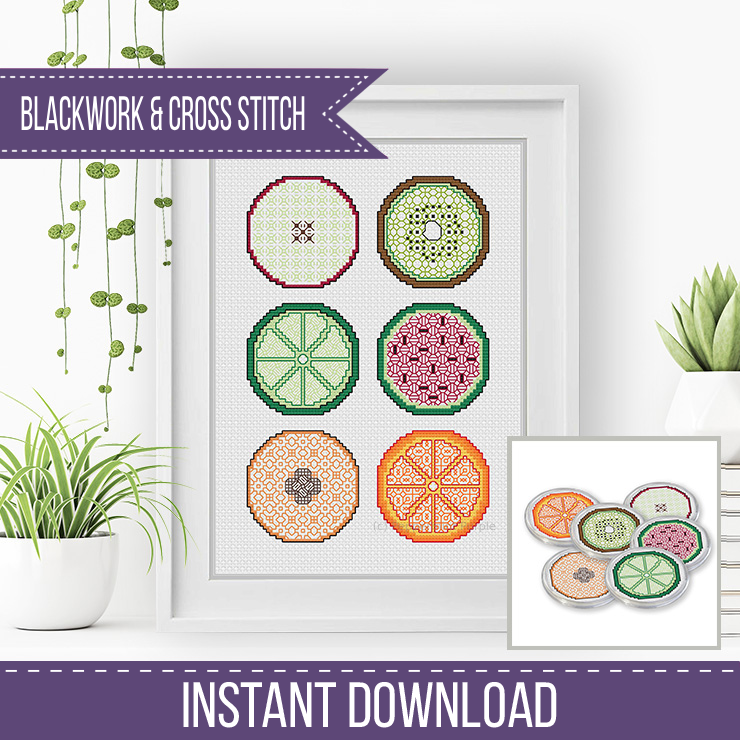 Blackwork Pattern - Fruit Coasters – Peppermint Purple