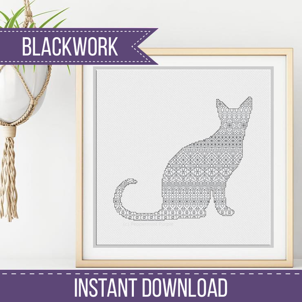 Blackwork Pattern - Blackwork Cat – Peppermint Purple