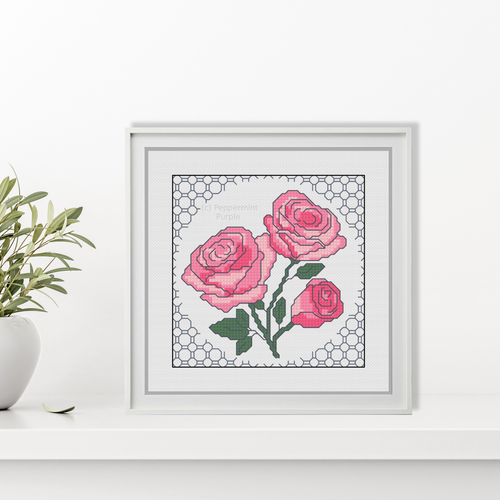 Blackwork Pattern - Centre Stage Rose – Peppermint Purple