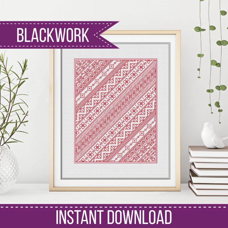Diagonal Bands; Blackwork Pattern - by Peppermint Purple