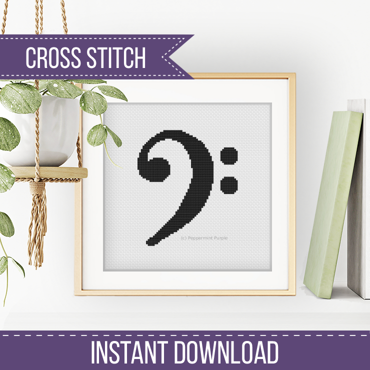 Bass Clef Cross Stitch Pattern – Peppermint Purple
