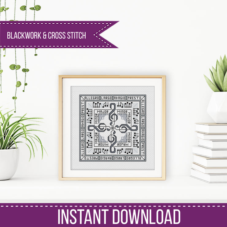 Centre Stage - Musical Clefs; Blackwork Pattern - by Peppermint Purple