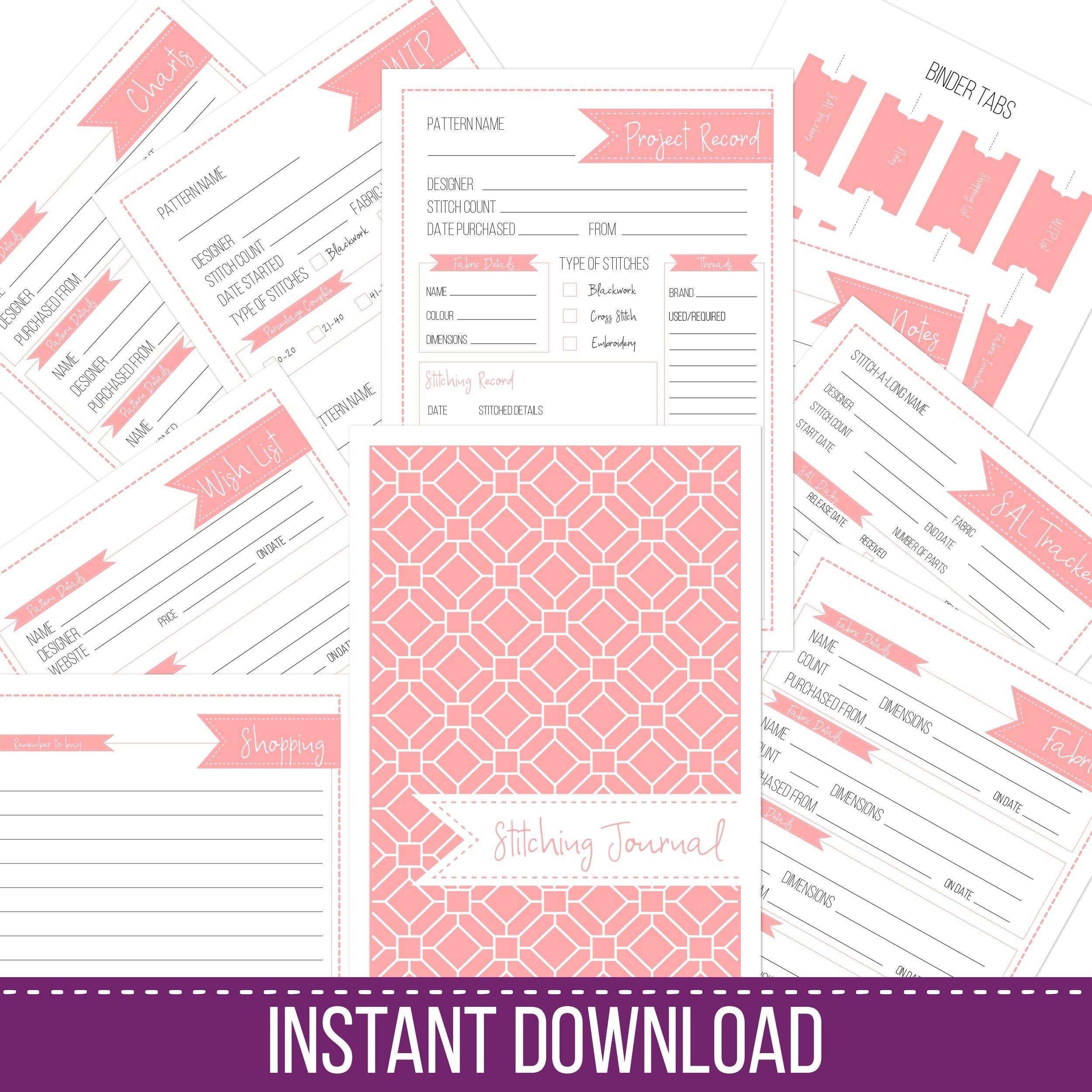Stitching Journal - Instant Download; Stitching Journal - by Peppermint ...