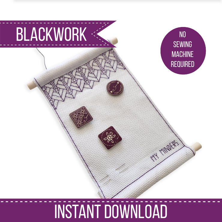 Needle Minder Wall Hanging; Blackwork Pattern - by Peppermint Purple