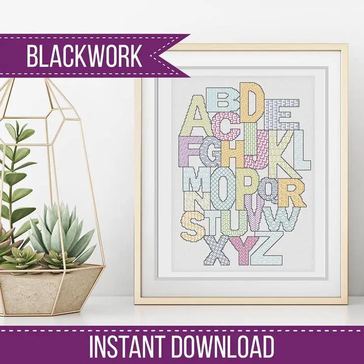 Alphabet Blackwork Pattern; Blackwork Pattern - by Peppermint Purple