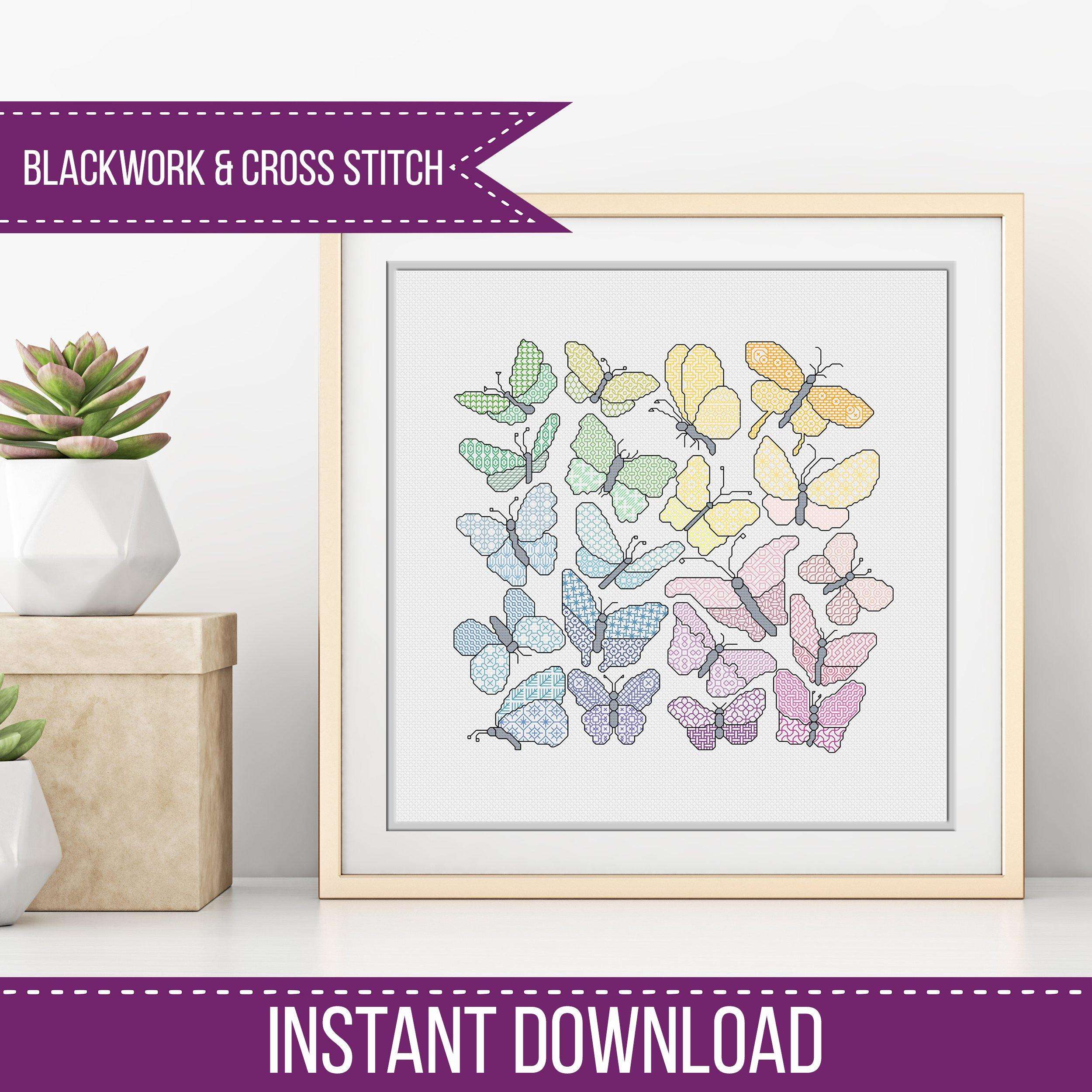 Blackwork Butterflies; Blackwork Pattern - by Peppermint Purple