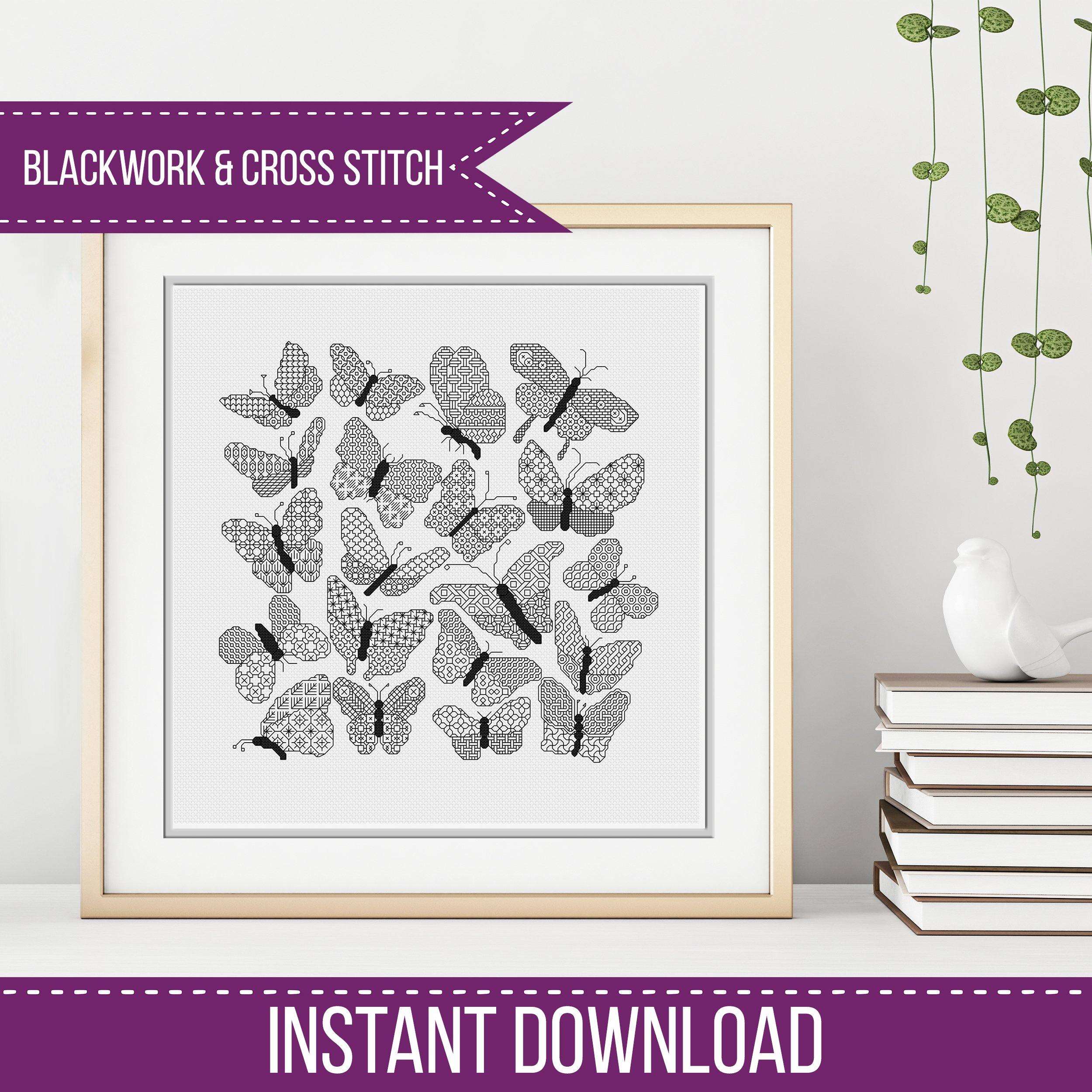 Blackwork Butterflies; Blackwork Pattern - by Peppermint Purple