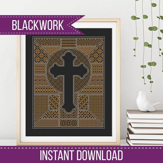Blackwork Cross; Blackwork Pattern - by Peppermint Purple