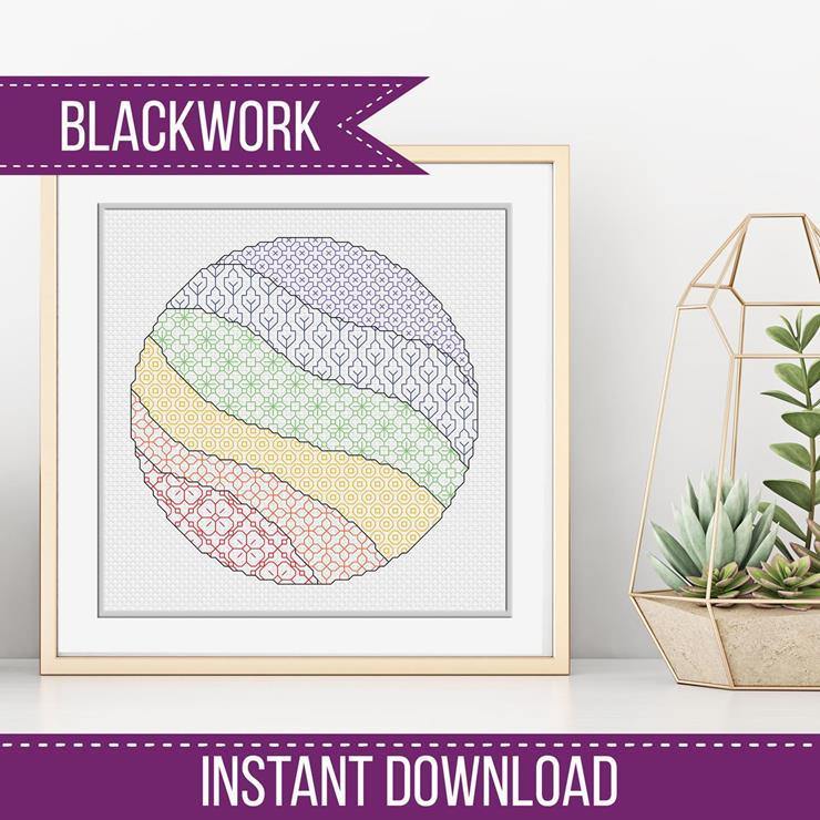 Blackwork Rainbow Circle; Blackwork Pattern - by Peppermint Purple