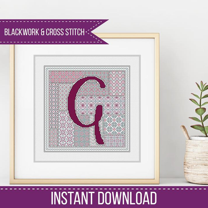 Blackwork Red Letters; Blackwork Pattern - by Peppermint Purple
