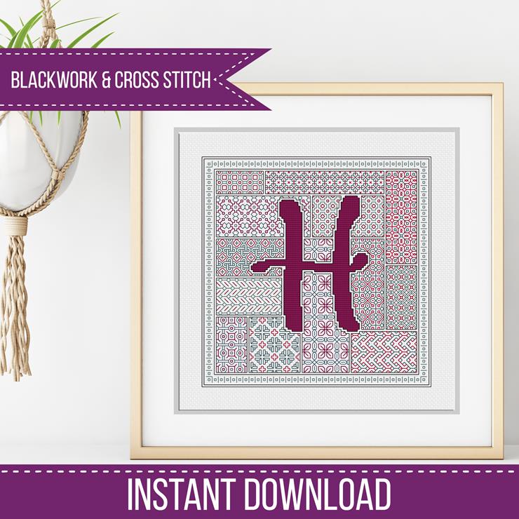 Blackwork Red Letters; Blackwork Pattern - by Peppermint Purple