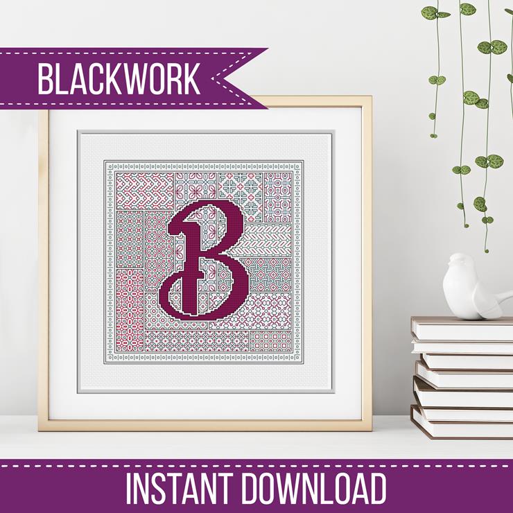 Blackwork Red Letters; Blackwork Pattern - by Peppermint Purple