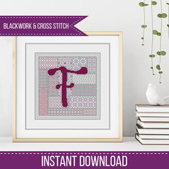 Blackwork Red Letters; Blackwork Pattern - by Peppermint Purple