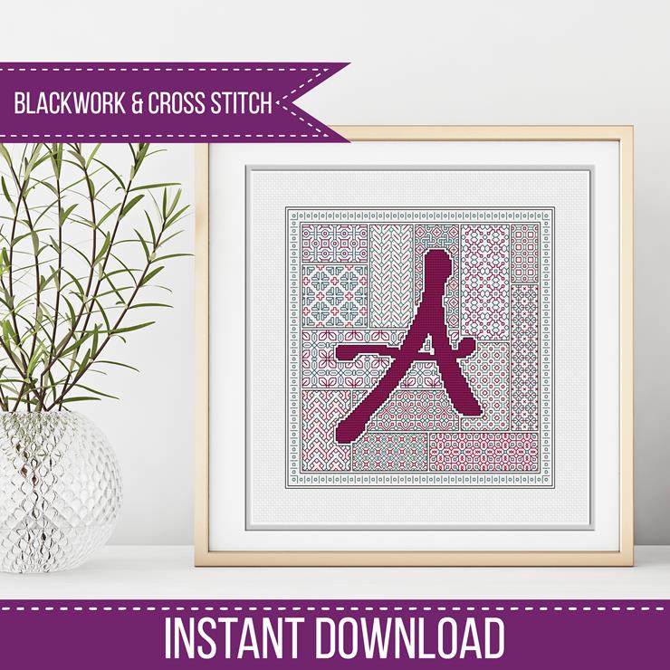 Blackwork Red Letters; Blackwork Pattern - by Peppermint Purple