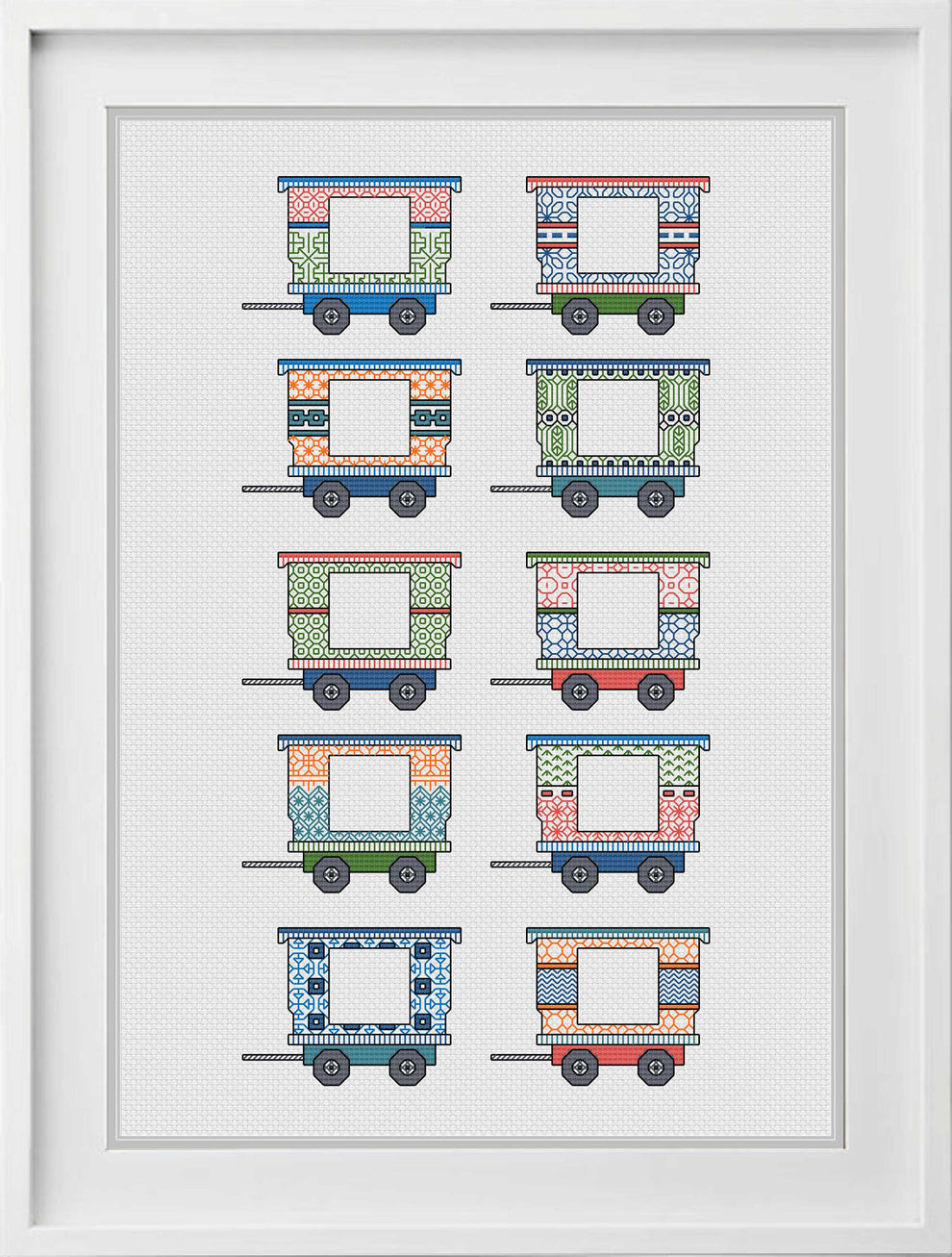 Blackwork Trains Set; Blackwork Pattern - by Peppermint Purple