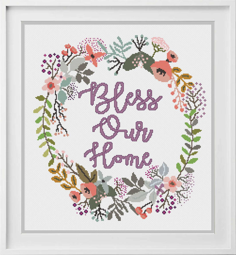 Bless Our Home; Cross Stitch Pattern - by Peppermint Purple