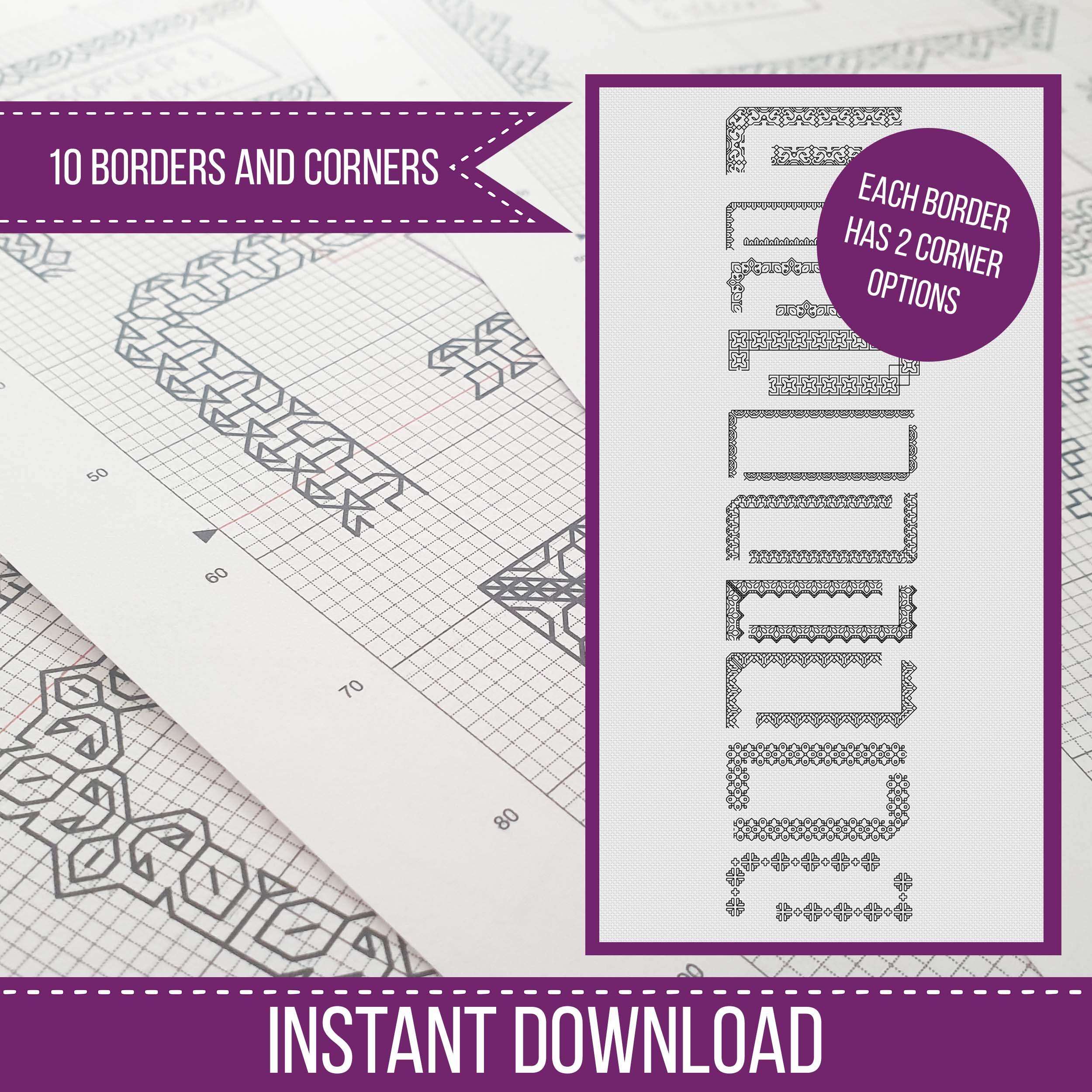 Borders & Corners - Set 3; Blackwork Font - by Peppermint Purple