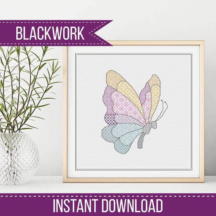 Butterfly Motif; Blackwork Pattern - by Peppermint Purple