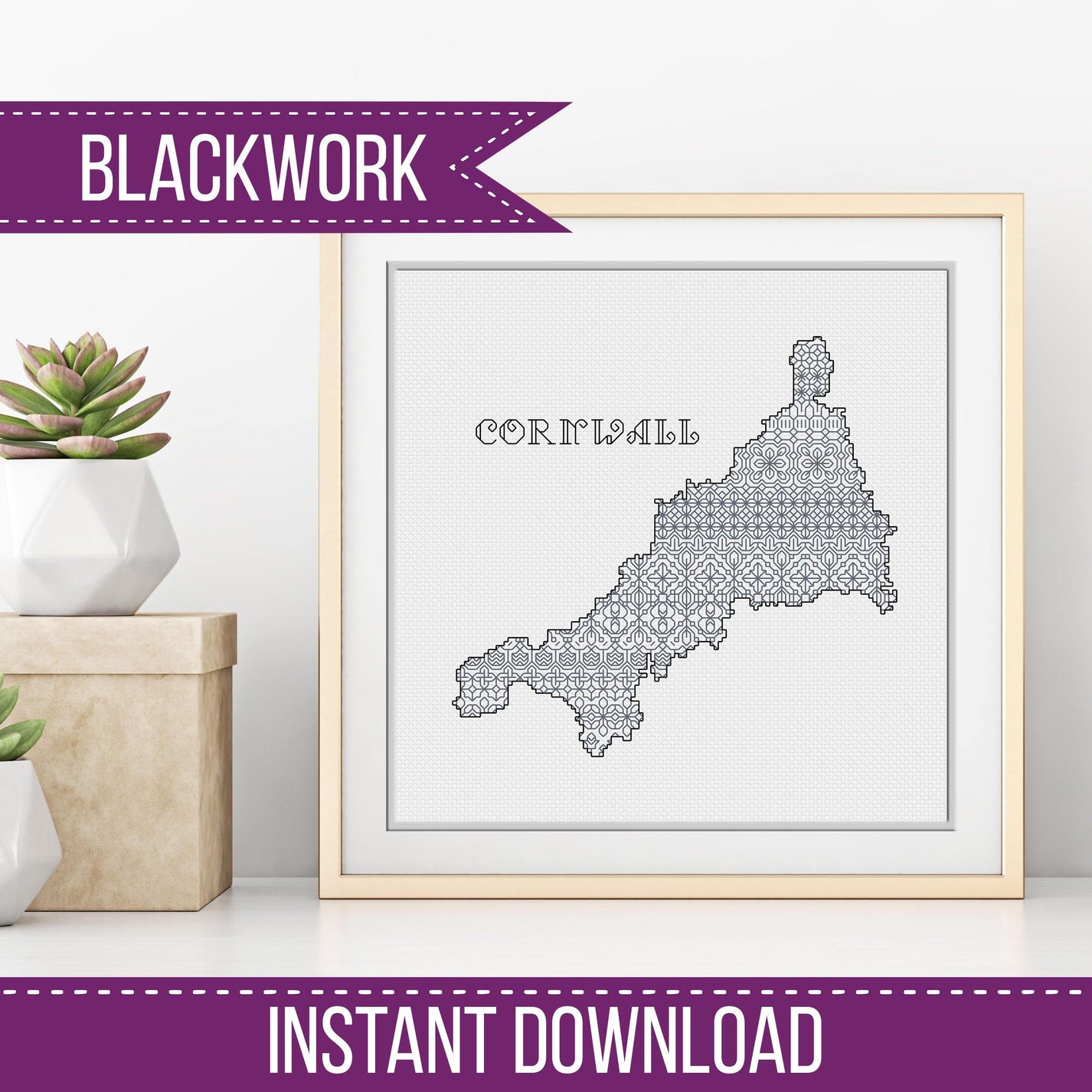 Cornwall Blackwork Pattern; Blackwork Pattern - by Peppermint Purple