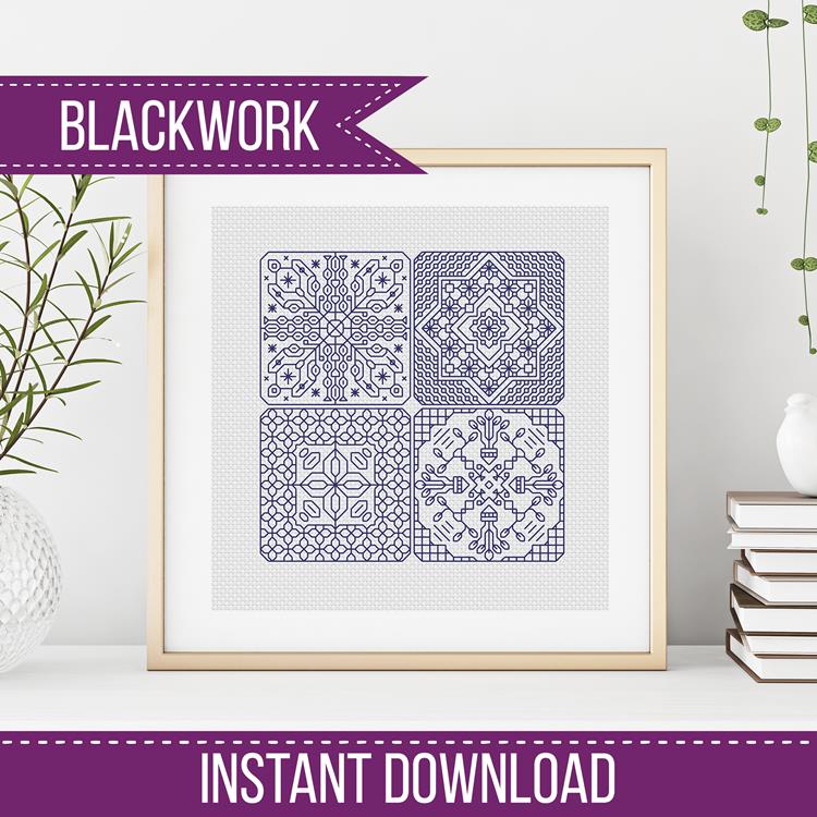 Dutch Tiles Mini Set 6; Blackwork Pattern - by Peppermint Purple