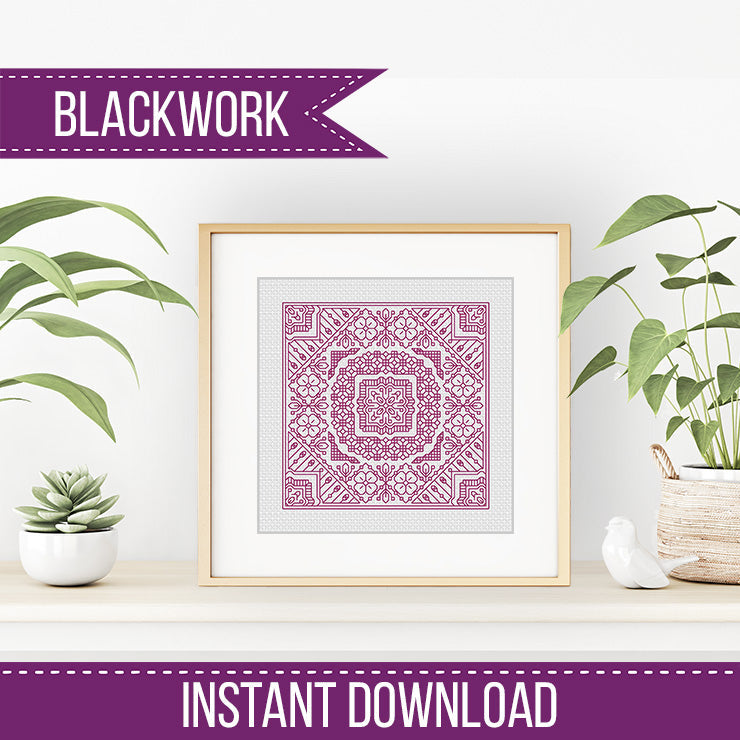 Mini Study In Plum; Blackwork Pattern - by Peppermint Purple